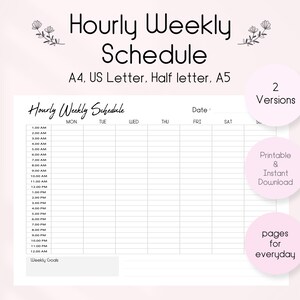 24 Hours Weekly Planner Printable, Minimalist Design Templates, Weekly ...