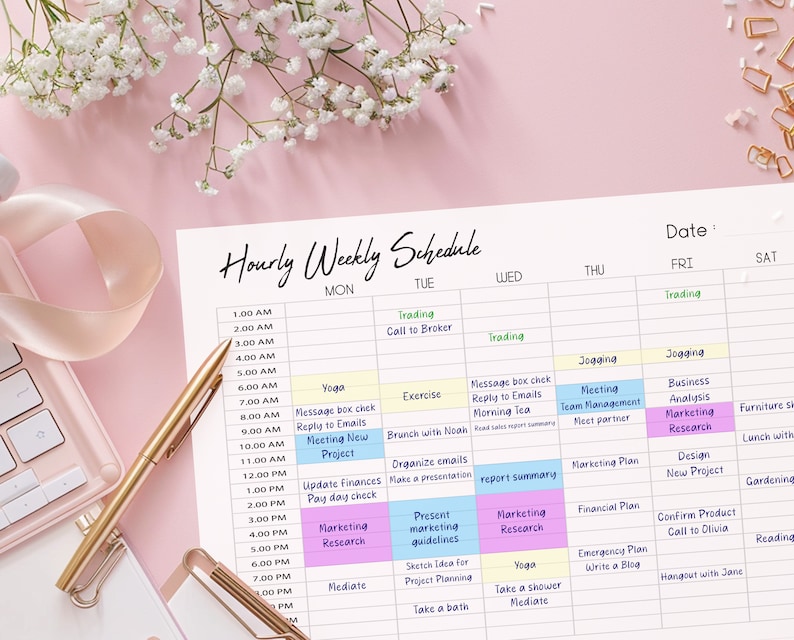 24 Hours Weekly Planner Printable, Minimalist Design Templates, Weekly ...