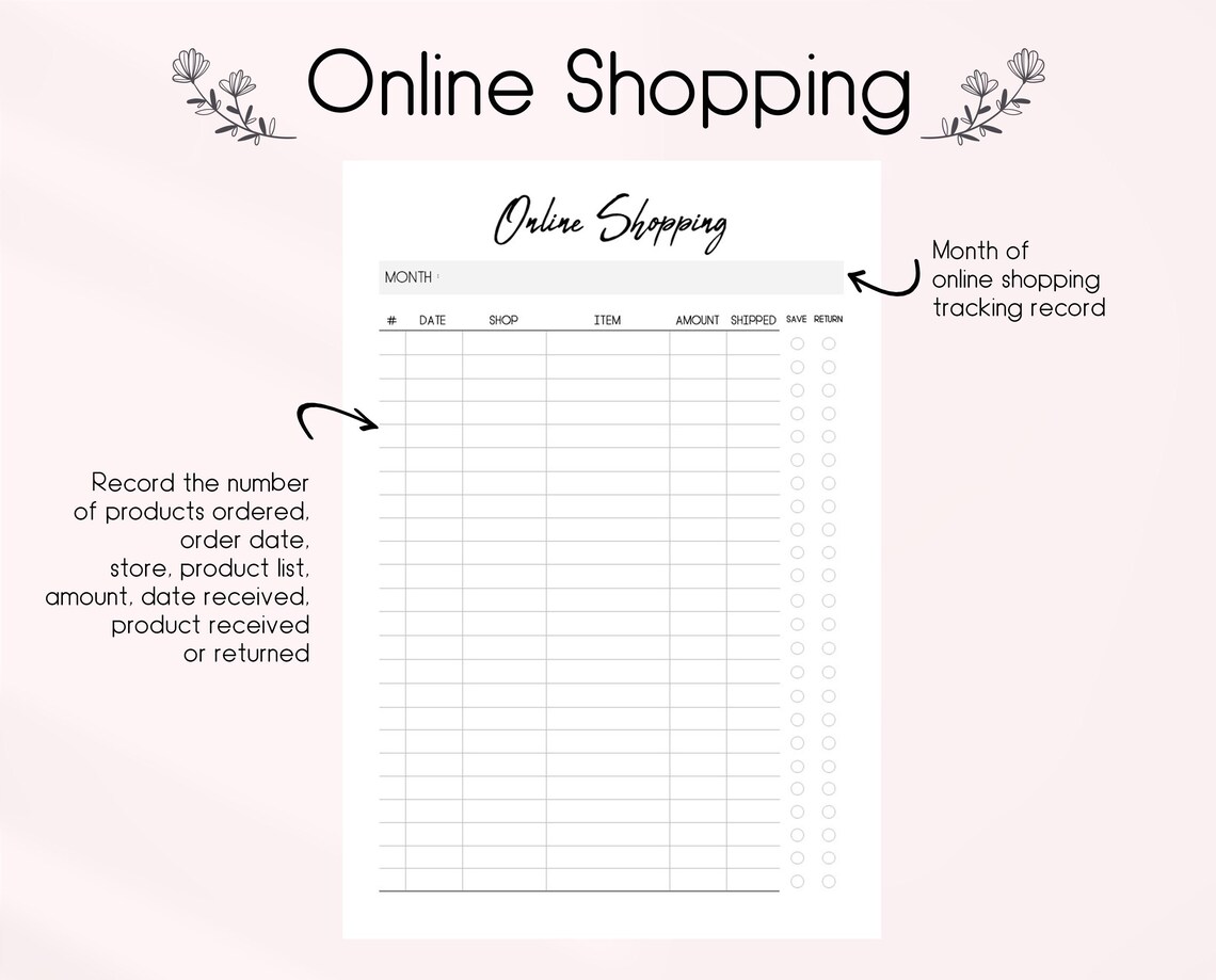 Online Purchases Tracker Printable, Order Tracker Template, Shopping List, Items to Buy, PDF ...