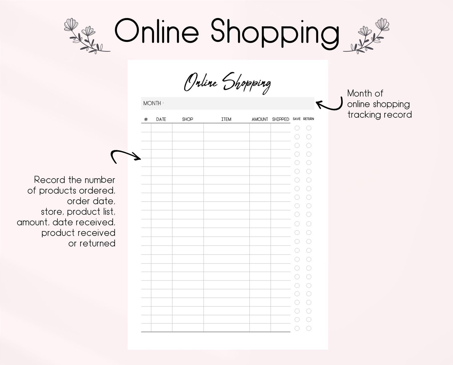 Online Purchases Tracker Printable, Order Tracker Template, Shopping ...