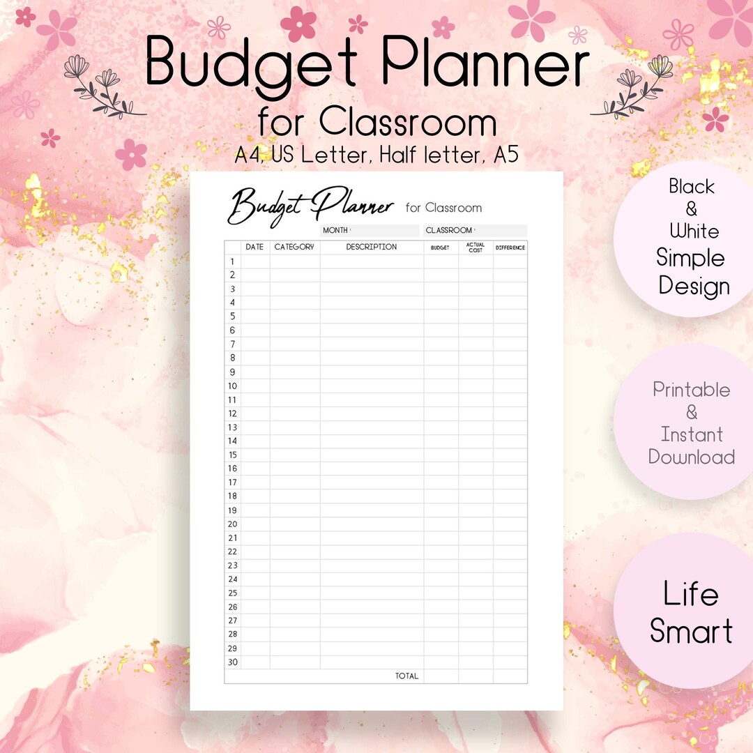 Classroom Budget Planner Template, Printable Teacher Expense Tracker ...