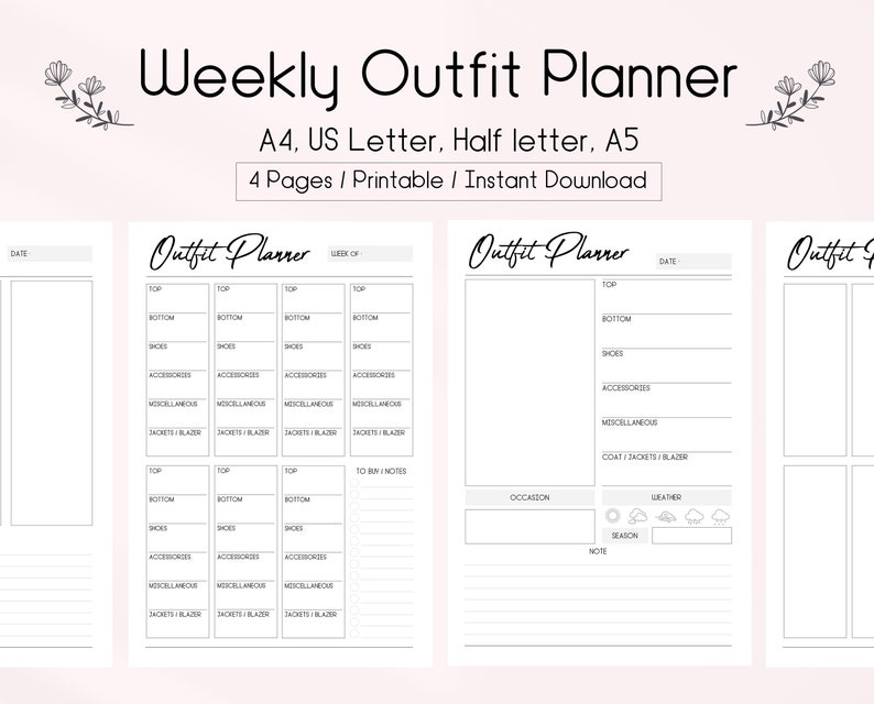 Wardrobe Planner Templates, Outfit Planner, Capsule Wardrobe Printable ...