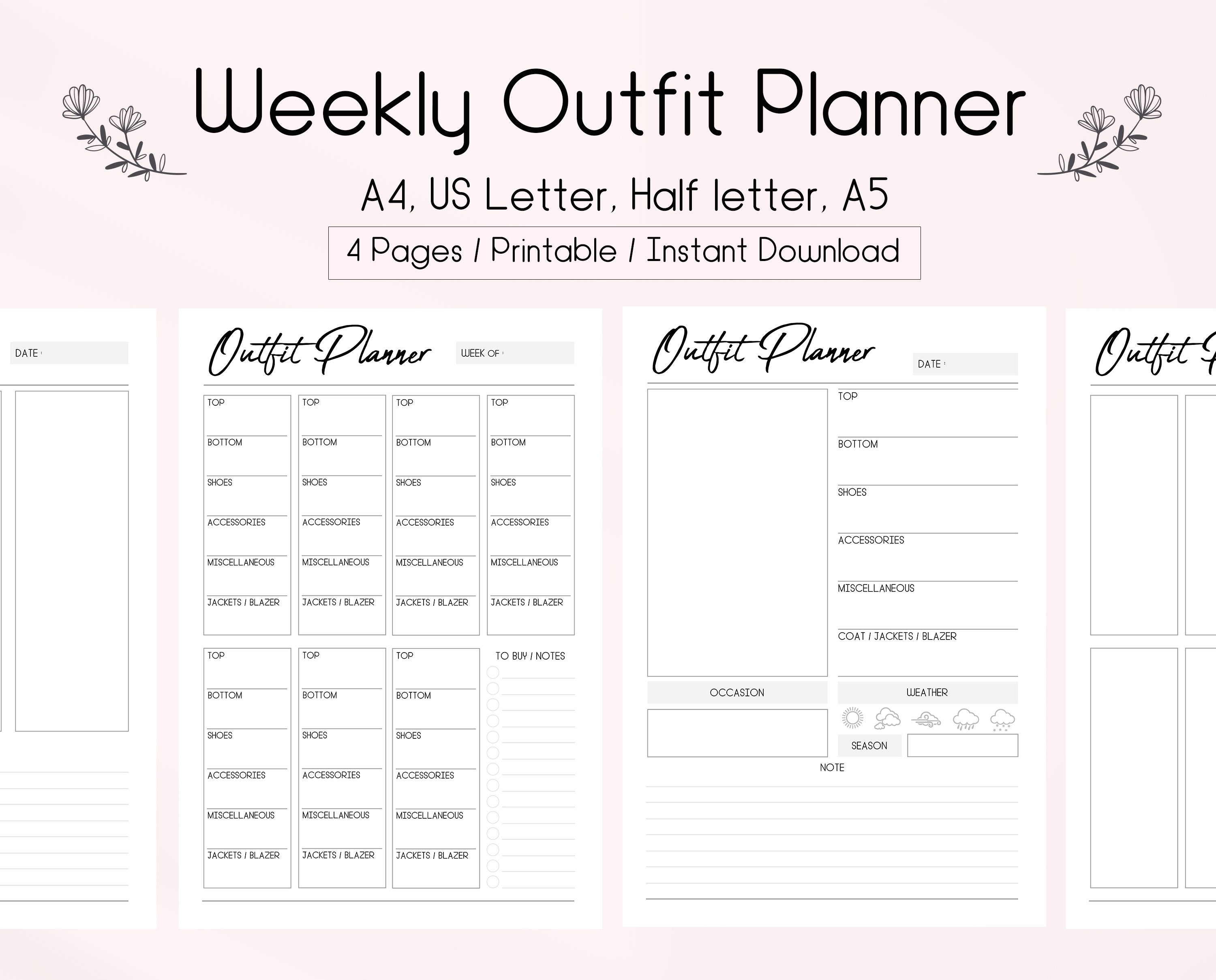 Wardrobe Planner Templates, Outfit Planner, Capsule Wardrobe Printable ...