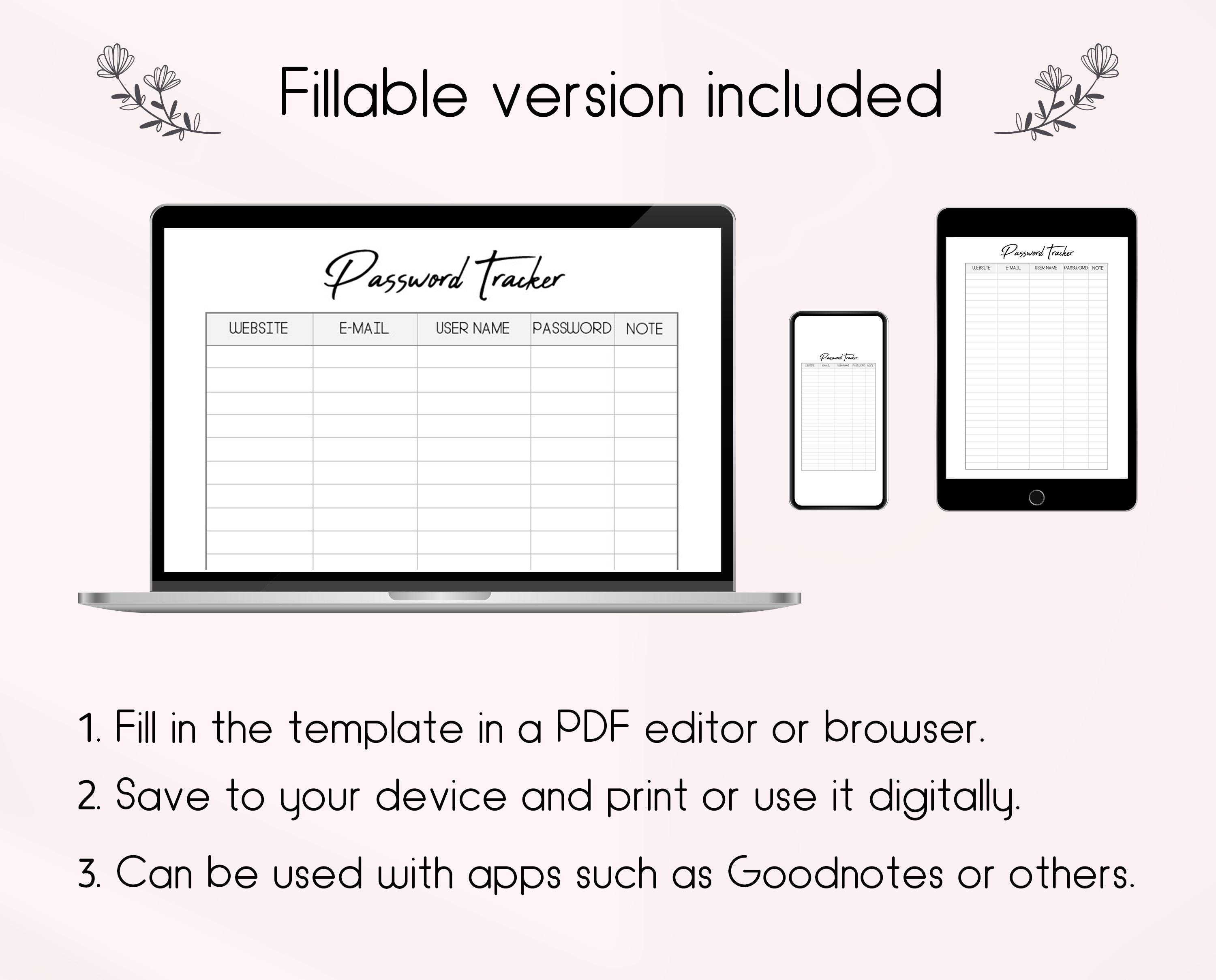 Password Tracker Template Printable, Password Book, Personal Management ...