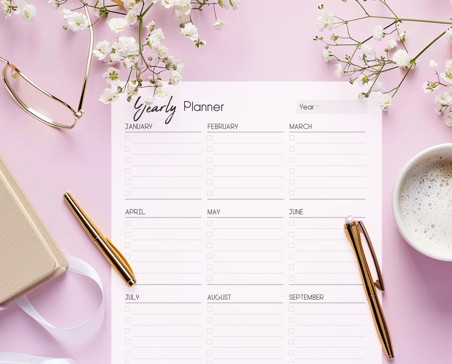 Yearly Planner Printable, Yearly Tasks, Annual Planner Templates ...