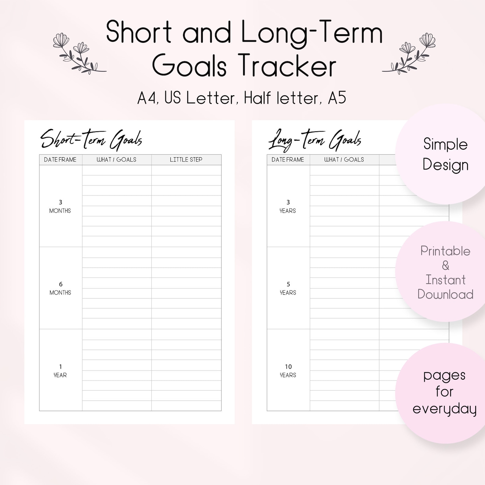 Goals Planner: Short-term & Long-term Goal Tracker (PDF Download) - Etsy