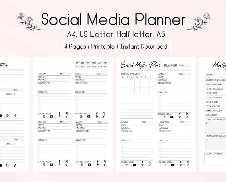 Social Media Post Planner Template Printable, Post Tracker, Content ...
