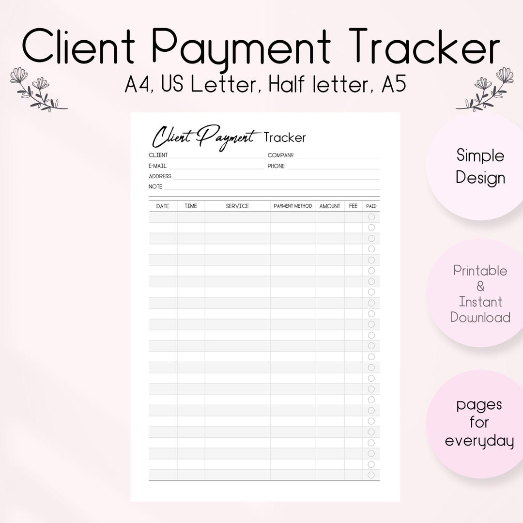 Client Payment Tracker, Printable Payment Tracker, Ideal for Small ...