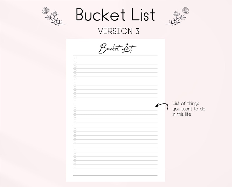 Bucket List Template Printable, to Do List Template, Task Tracker, Life ...