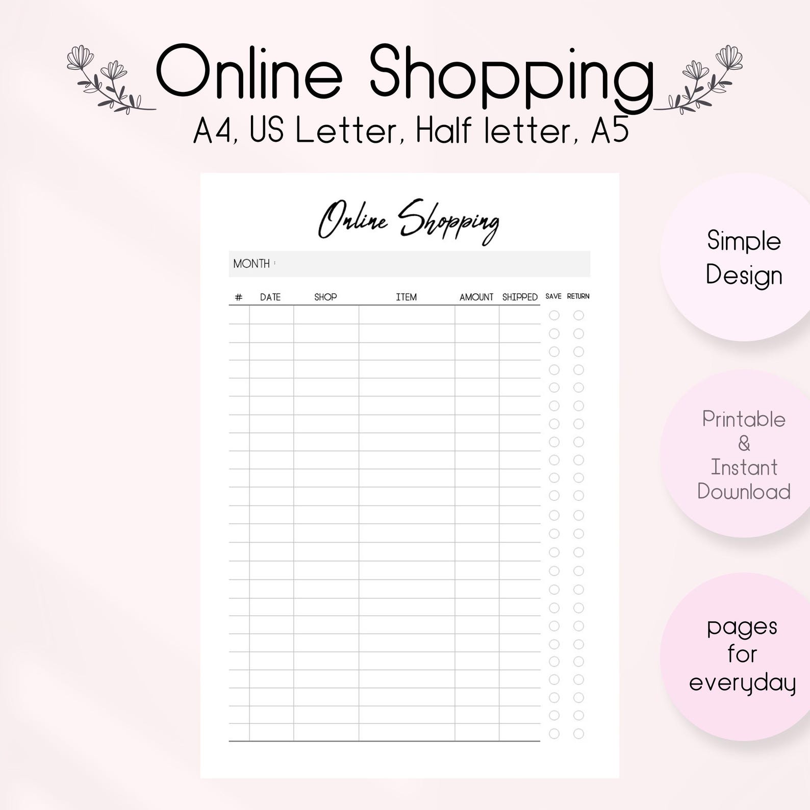 Online Purchases Tracker Printable, Order Tracker Template, Shopping List, Items to Buy, PDF ...