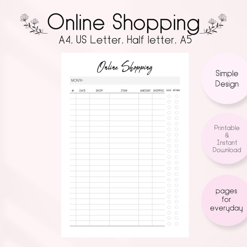 Online Purchases Tracker Printable, Order Tracker Template, Shopping ...