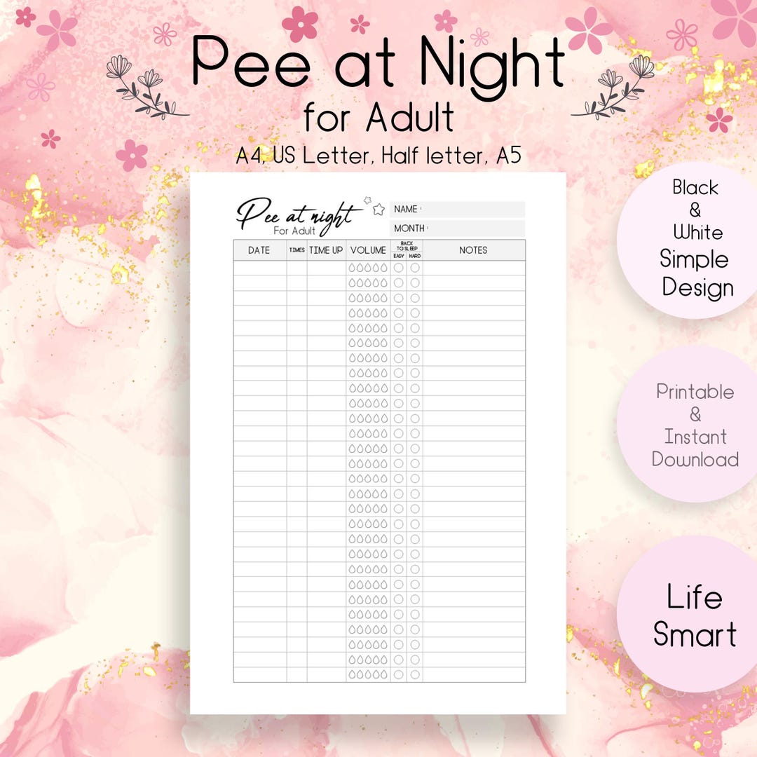 Printable Pee at Night Tracker for Adults | Nighttime Bathroom Log ...