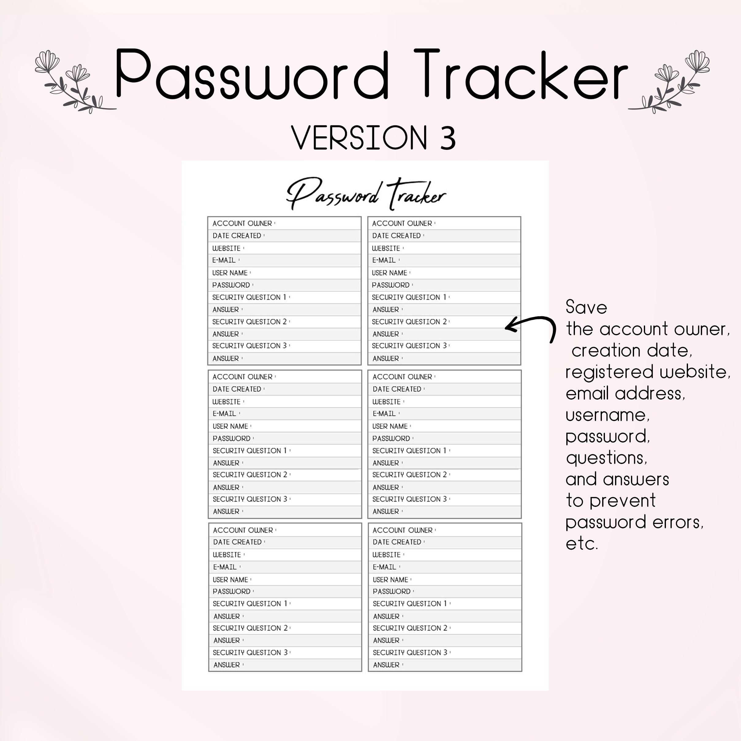 Password Tracker Template Printable, Password Book, Personal Management ...