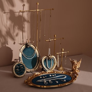 Gold Jewelry Organizer Set Ring Holder Necklace Hanger Resin Earring ...