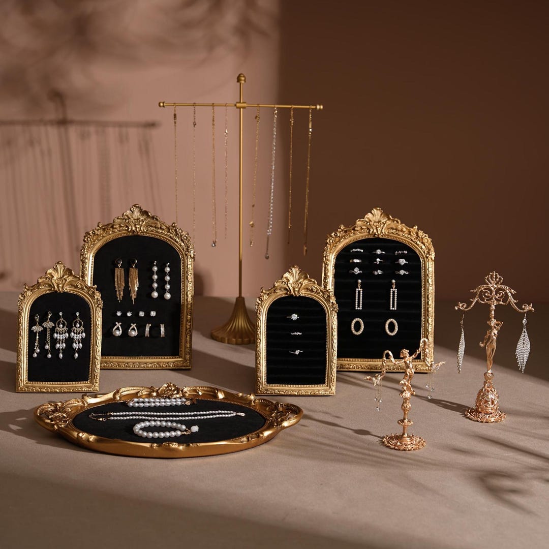 Gold Ring Jewelry Display Frame Baroque Style Earring Stand Holder ...