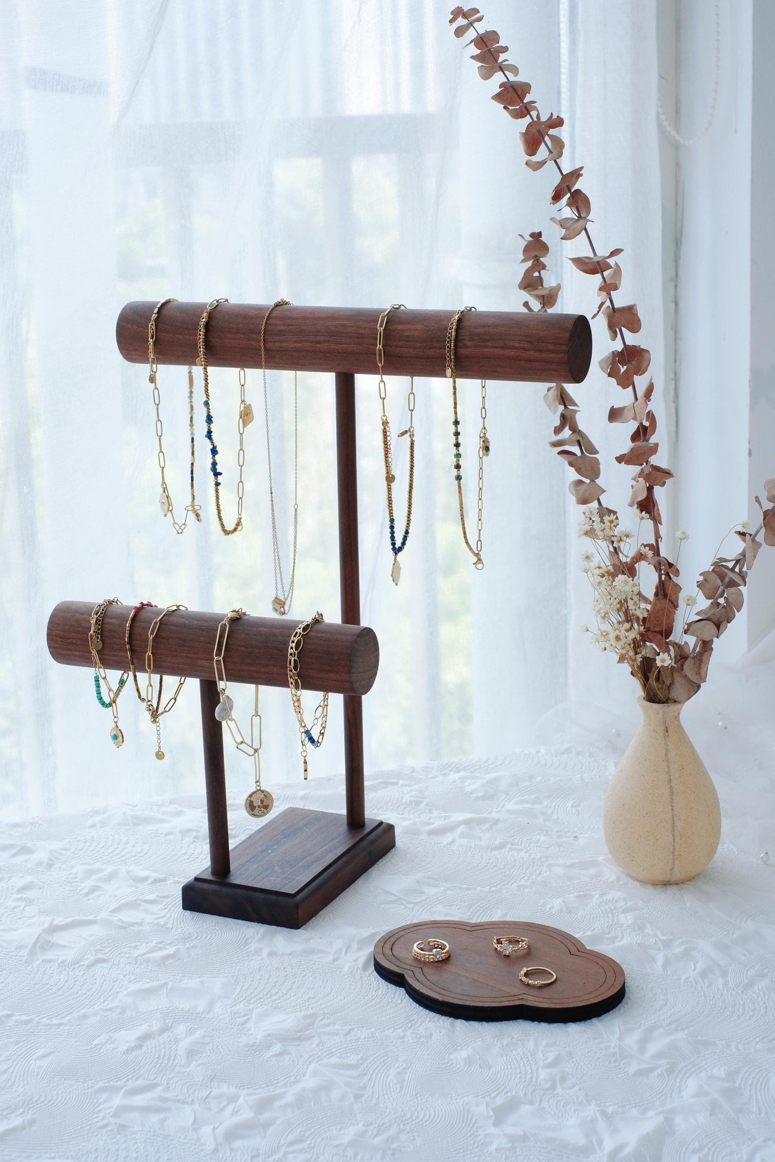 Wood Necklace Stand Rotatable Bracelet Hanger Luxury Jewelry Display ...
