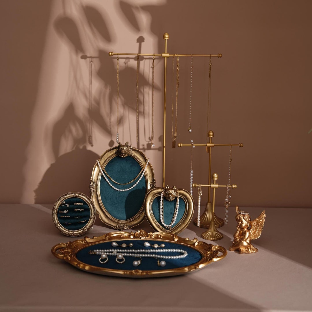 Gold Jewelry Organizer Set Ring Holder Necklace Hanger Resin Earring ...