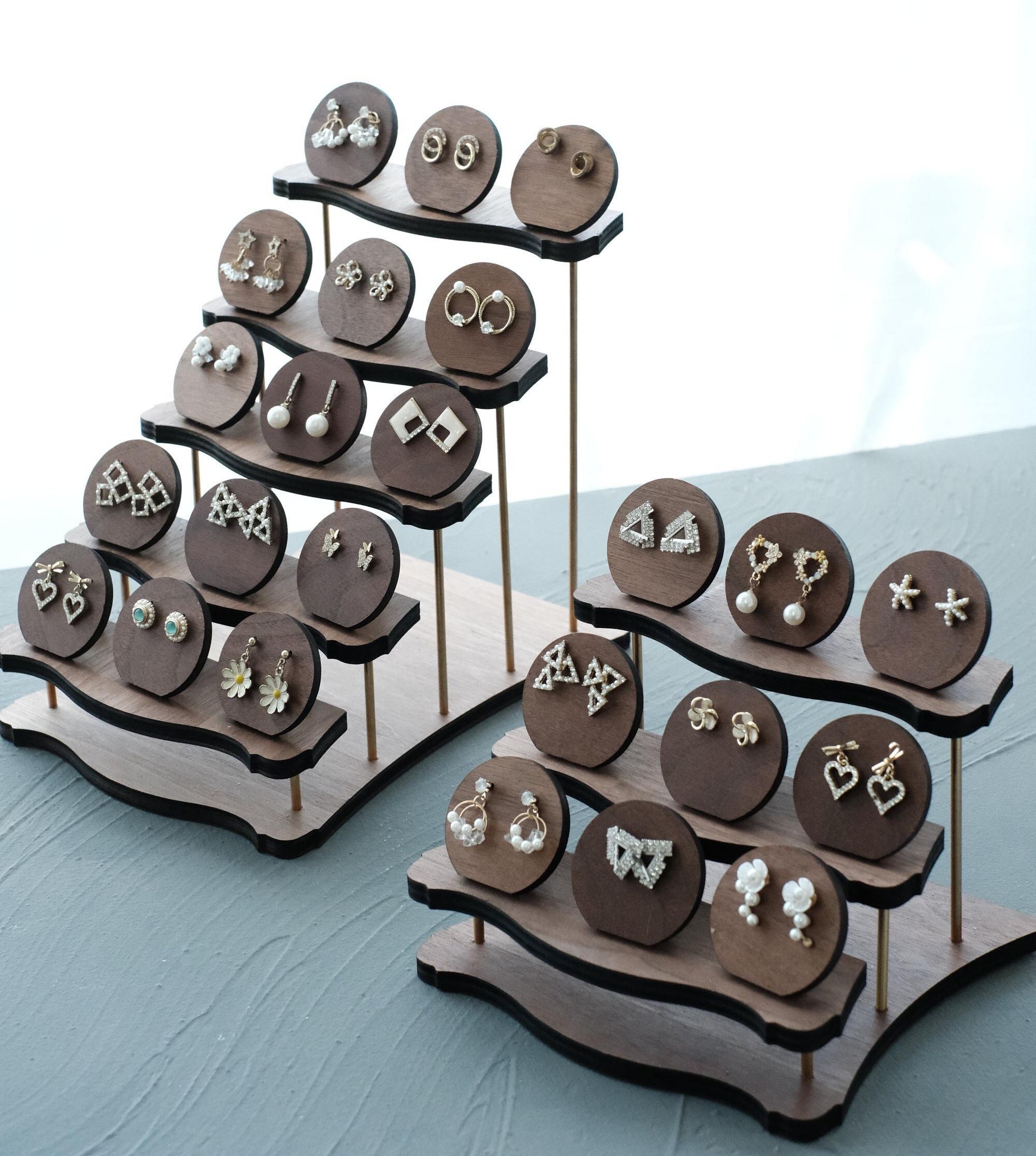 Earring Display Stand Jewelry Holder Walnut Vintage Organizer for Booth ...