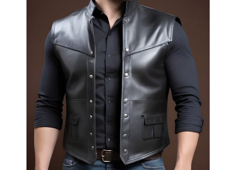 Genuine Sheep Leather Open Chest Vest for Men Real Leather Vest Front ...