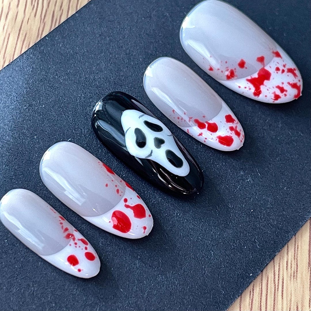 Scream Ghostface Press-on Nails Scream Mask & Blood Splatter Horror ...
