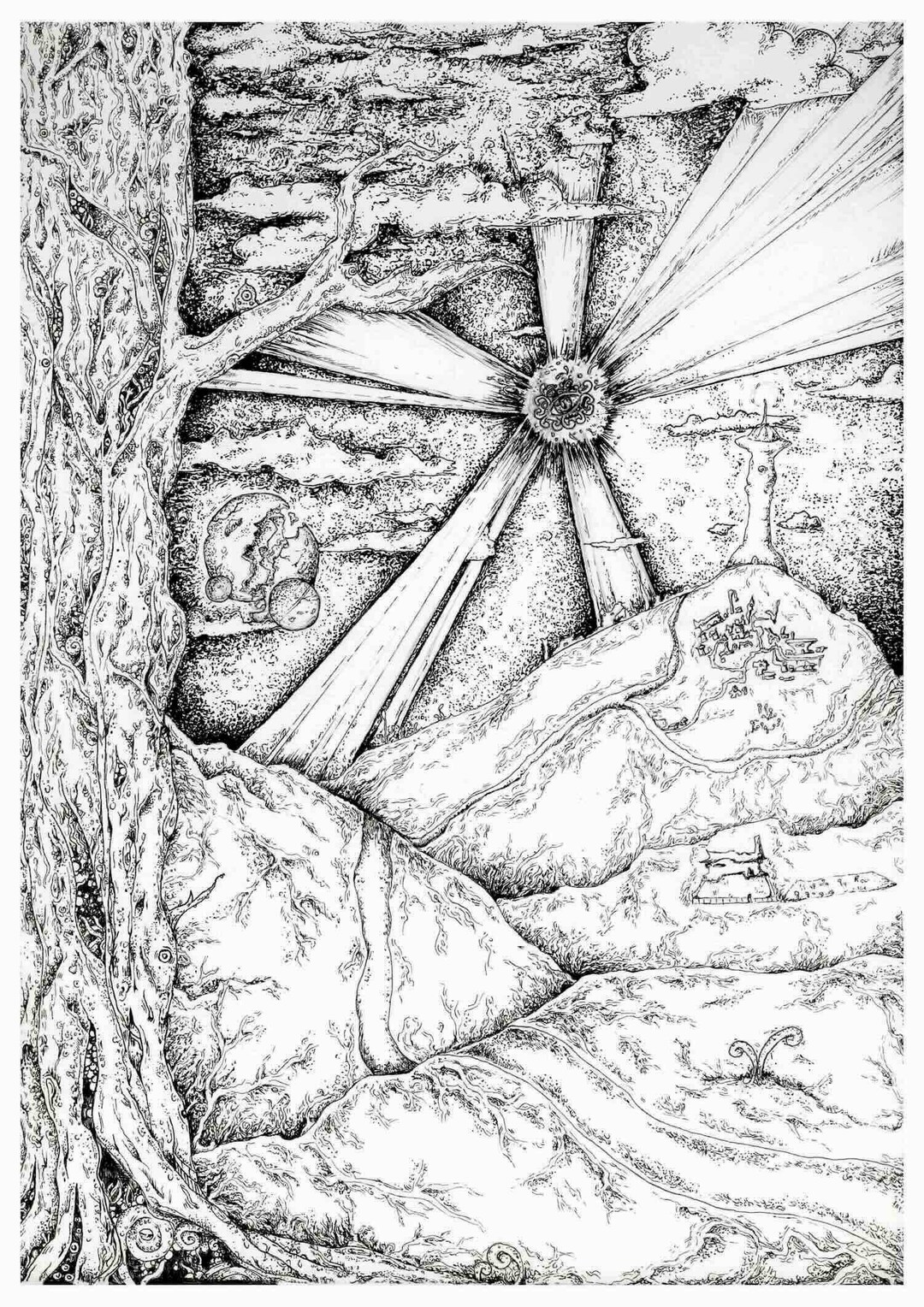 Alien Civilisation - Giclee Fine Art Print, Alien Landscape Drawing ...
