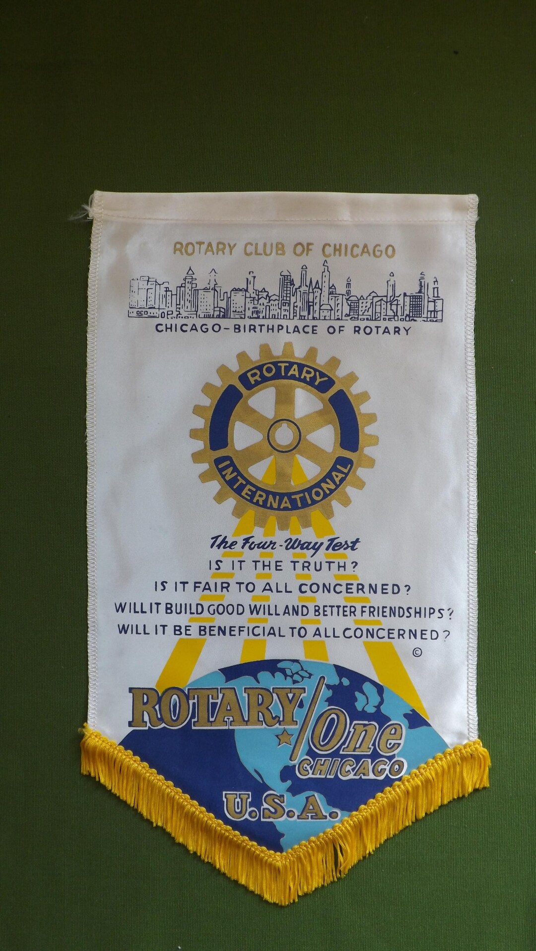 Pennant of the City of Chicaco-birthplace Rotary. Rotary Club of ...