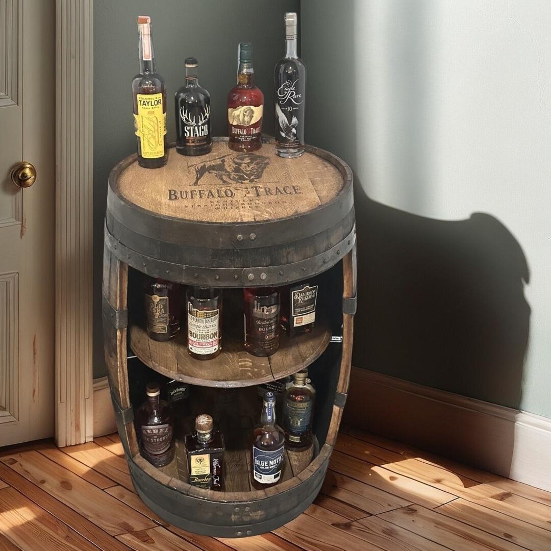 Open Bourbon Barrel Display Cabinet Whiskey Barrel Bar With Rustic ...