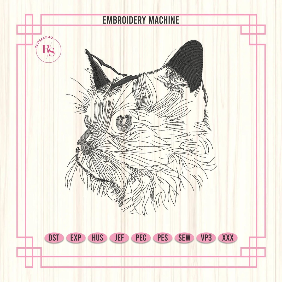 Cute Cat Machine Embroidery Design, Fluffy Cat Head Embroidery, Mini ...