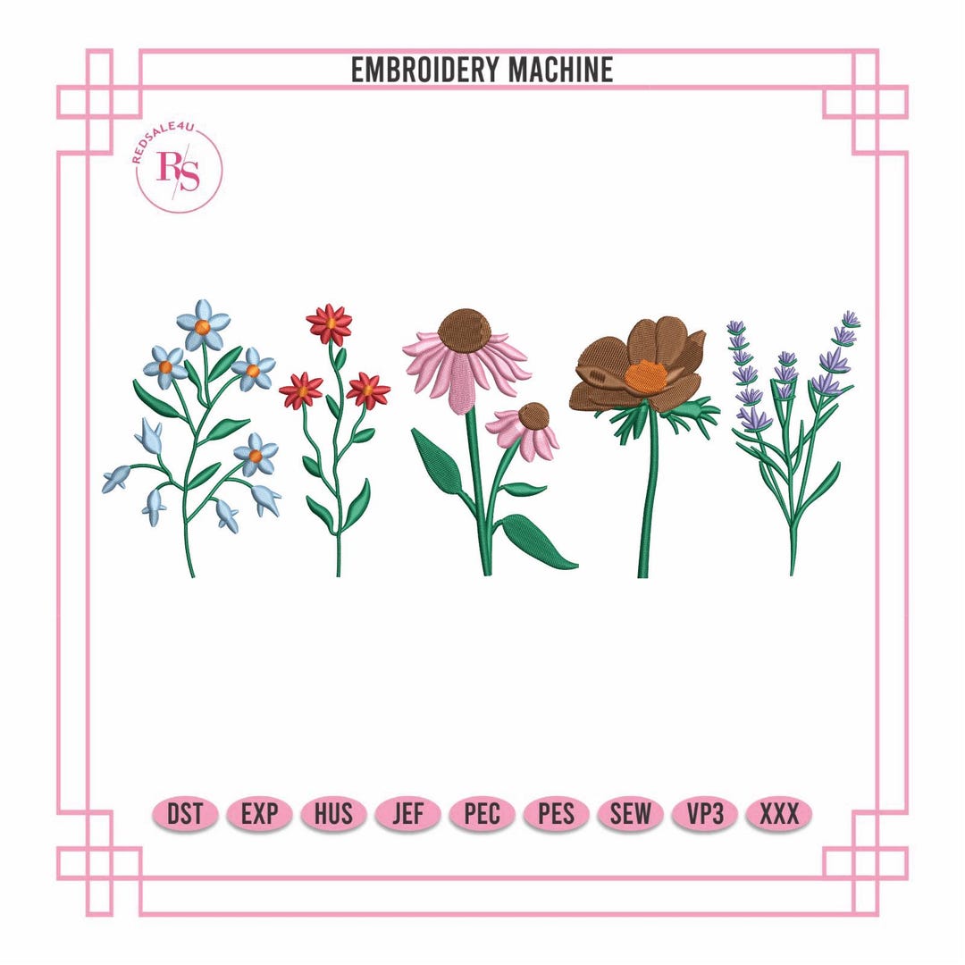 Birth Month Flower Embroidery Design, Wildflower Machine Embroidery ...