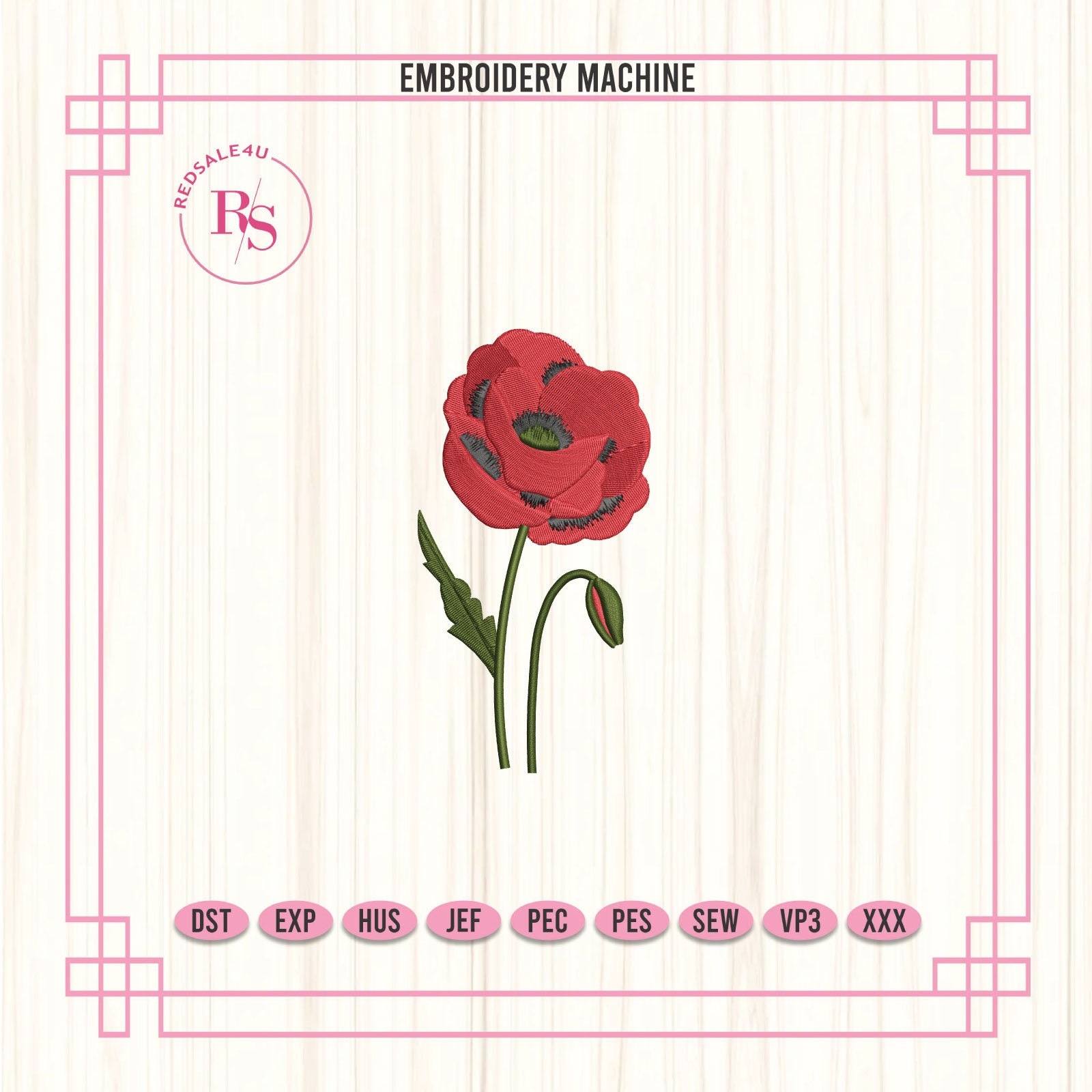 Red Flower Machine Embroidery, Garden Flowers Embroidery Design ...