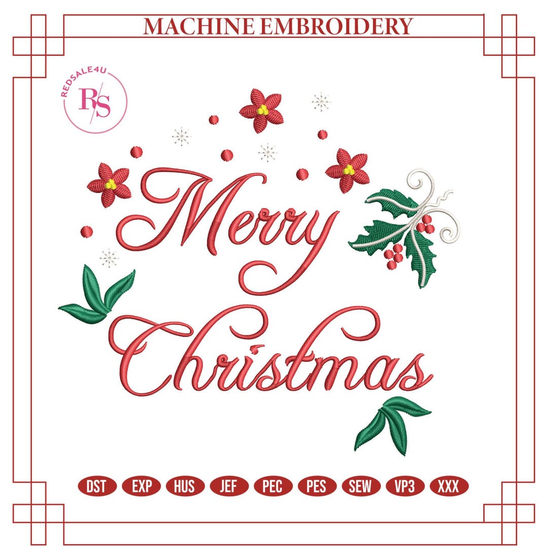 Merry Christmas Embroidery Designs, Leaves Branches Machine Embroidery ...