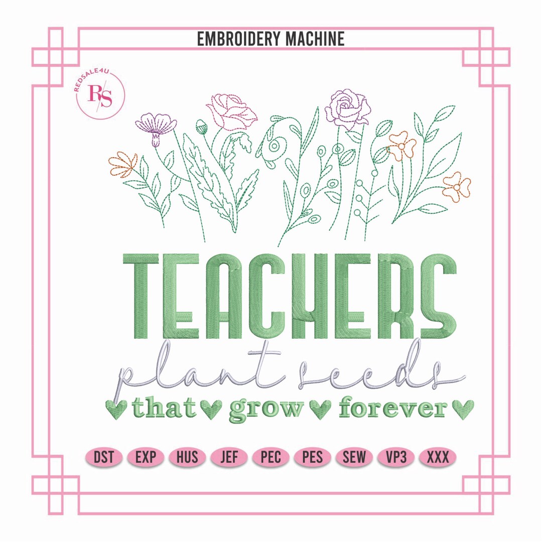 Floral Teacher Machine Embroidery, Plant Seed Embroidery Design, Fancy ...