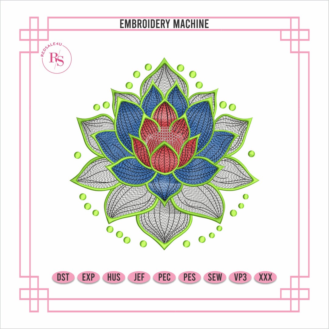 Flower Mandala Embroidery Design, Botanical Flower Pattern, 5 Size ...