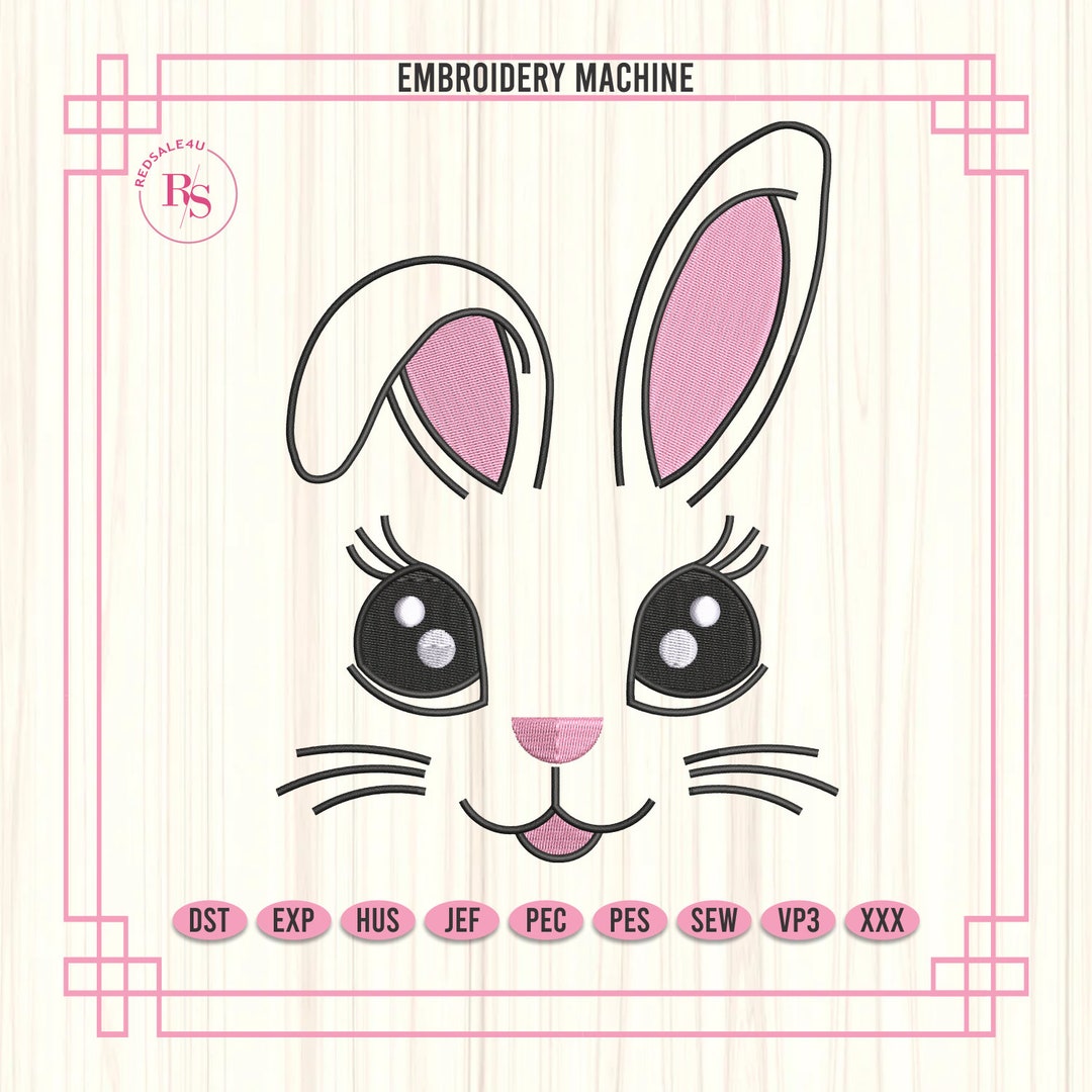Bunny Face Embroidery Design, Rabbit Face Outline Embroidery Pattern ...