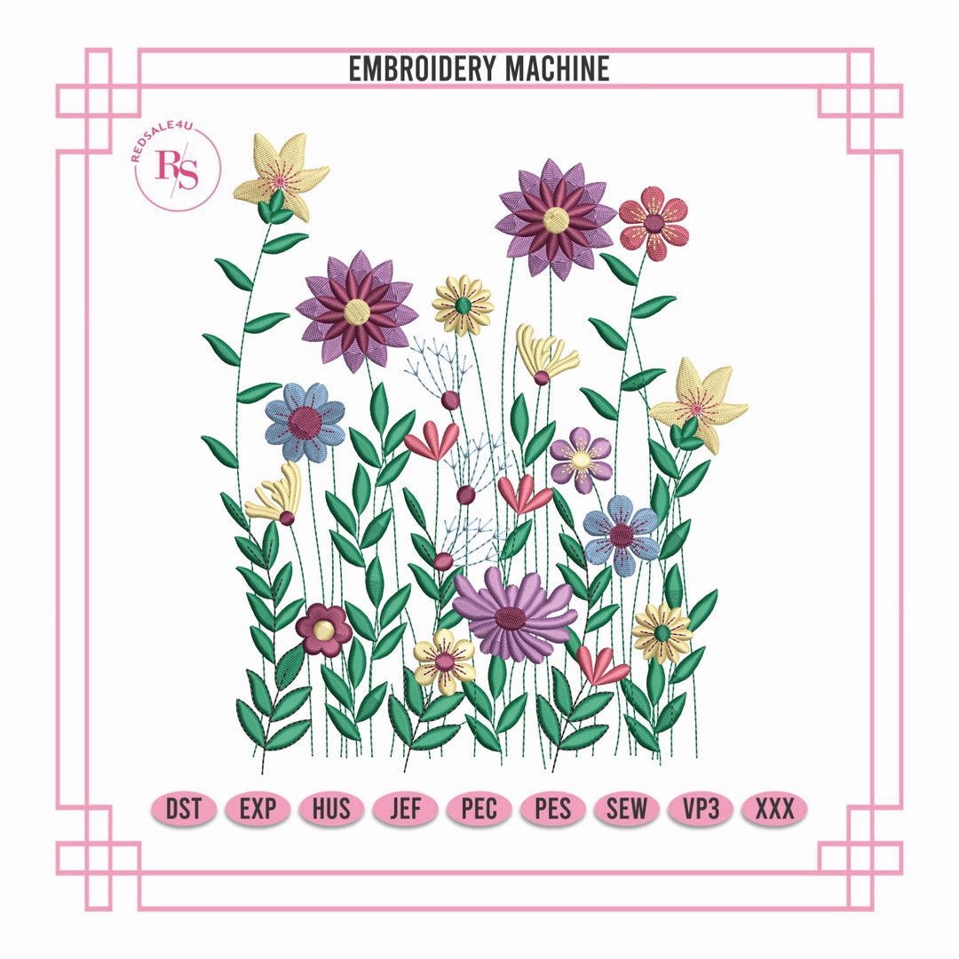 Summer Flower Machine Embroidery, Botanical Flower Embroidery Designs ...