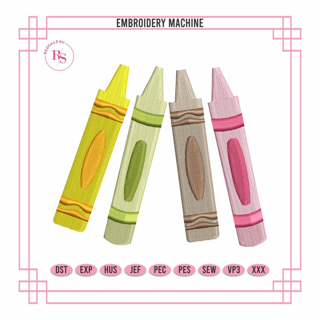 Vintage Crayons Machine Embroidery, Mini Crayons Embroidery Design ...