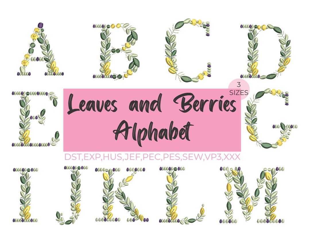 Small Letters Embroidery Designs, Alphabet Machine Embroidery, Leaves ...
