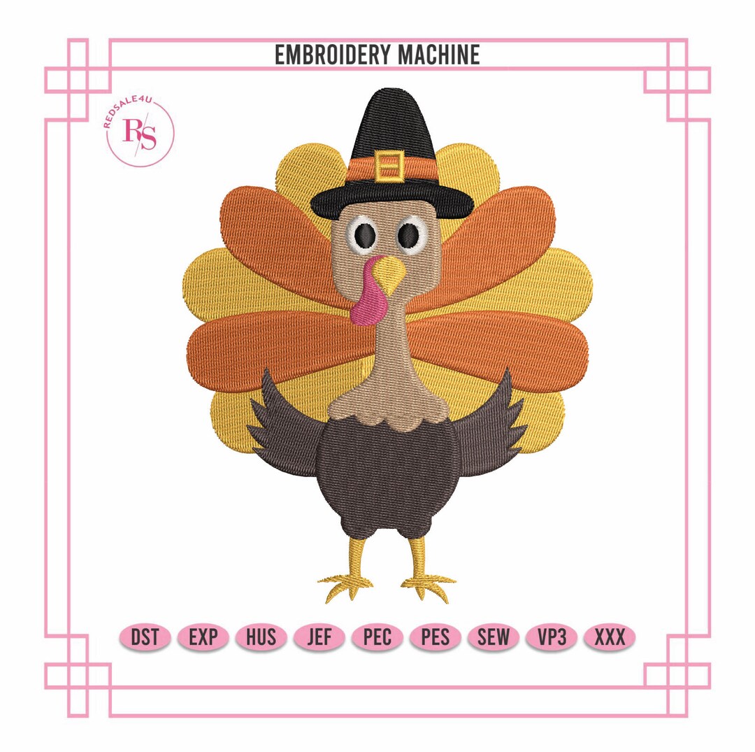Cute Birds Embroidery Design, Pilgrim Turkey Embroidery Pattern ...