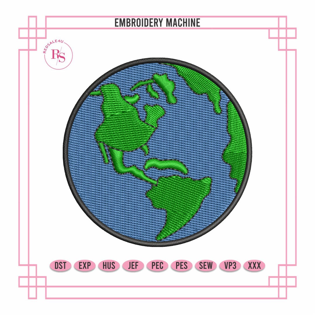 Earth Globe Machine Embroidery, Planet Earth Embroidery Designs, Solar ...