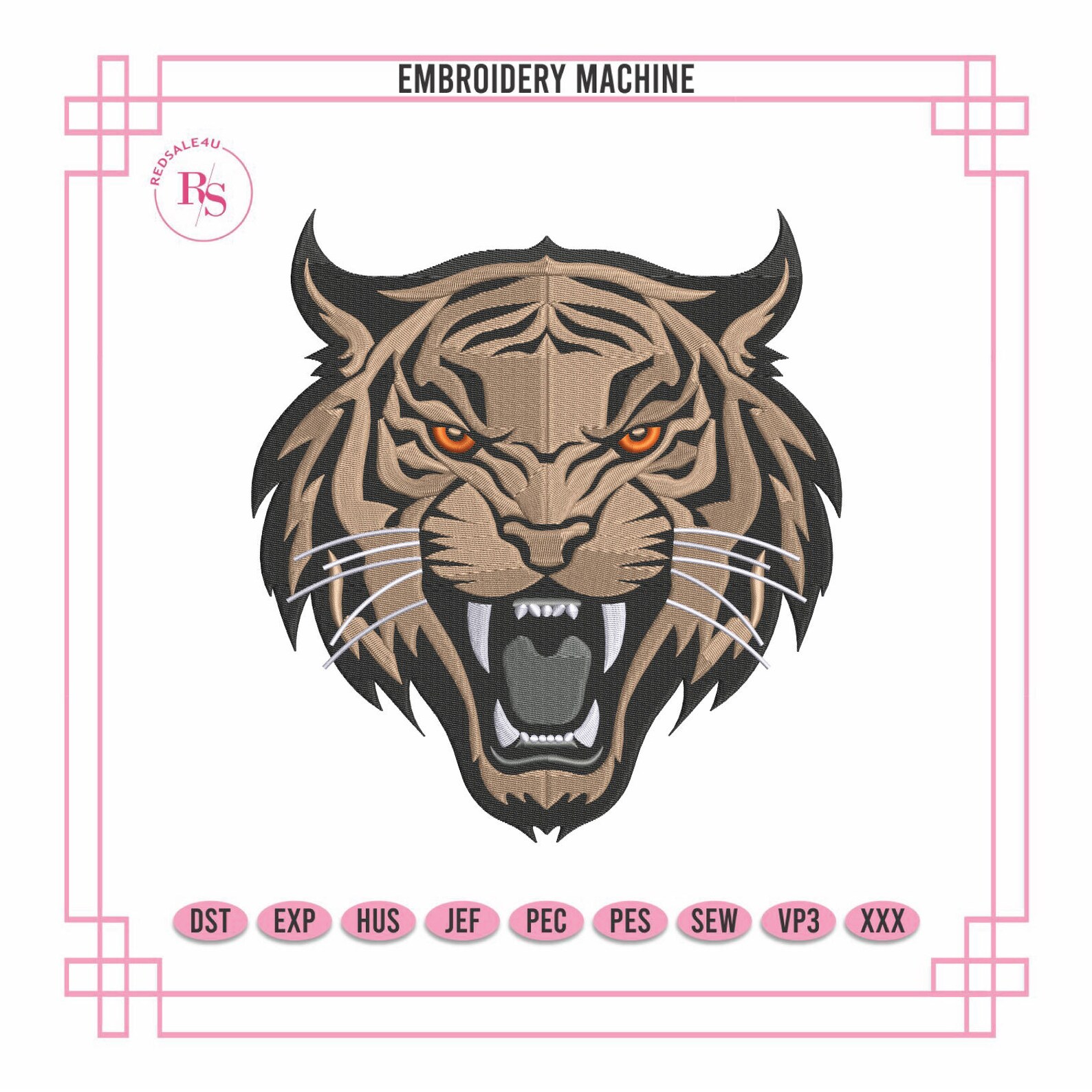 Embroidered Tiger Face Design, Lion Head Machine Embroidery, Wildlife ...