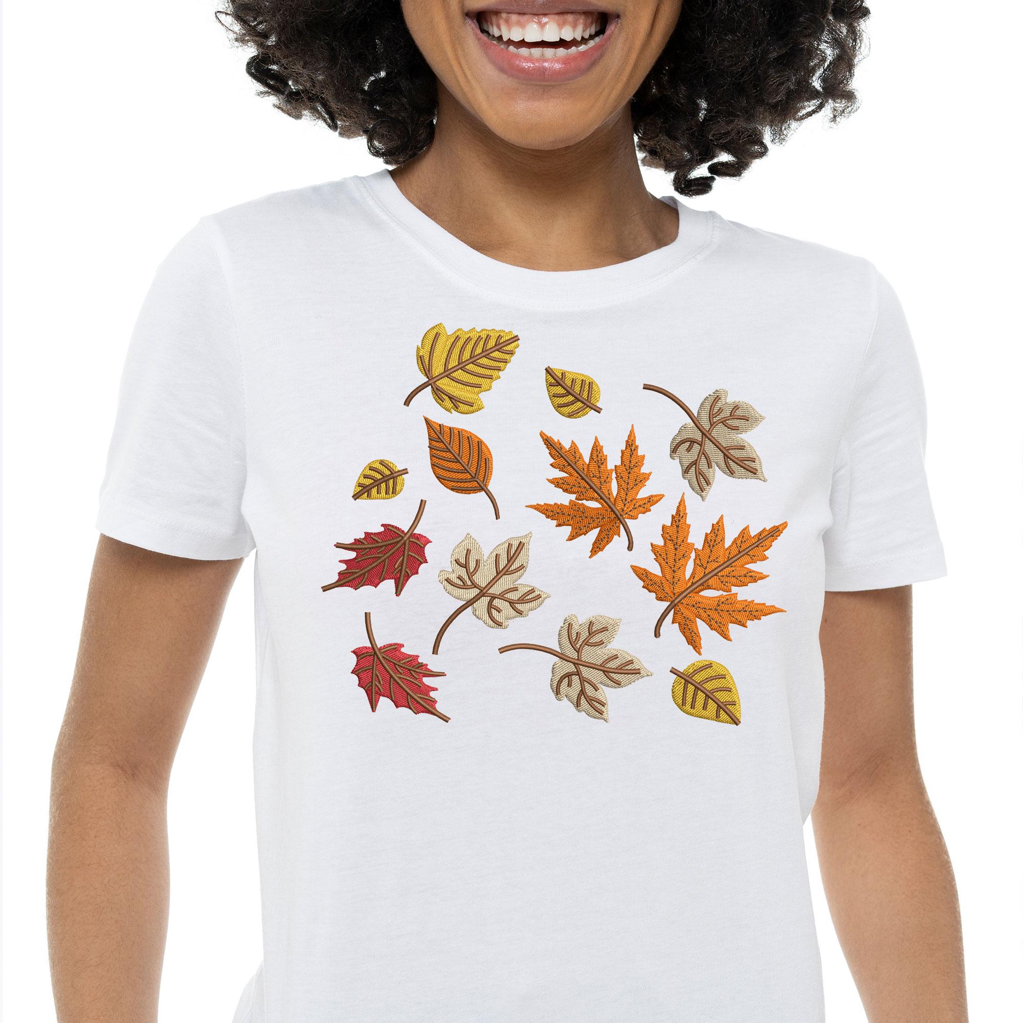 Fall Leaves Embroidery File, Designs of Embroidered Falling Leaves ...