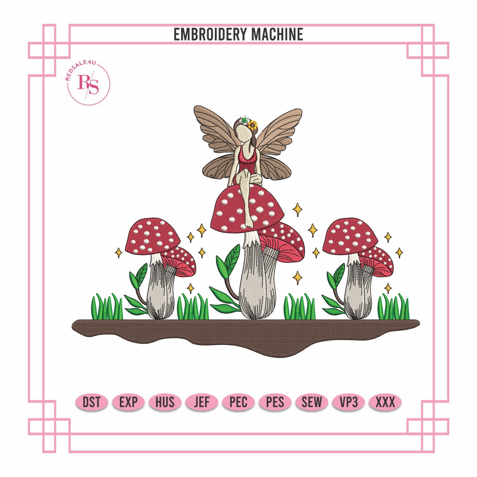 Fairy Machine Embroidery Design, Fairy Sitting on a Mushroom Embroidery ...