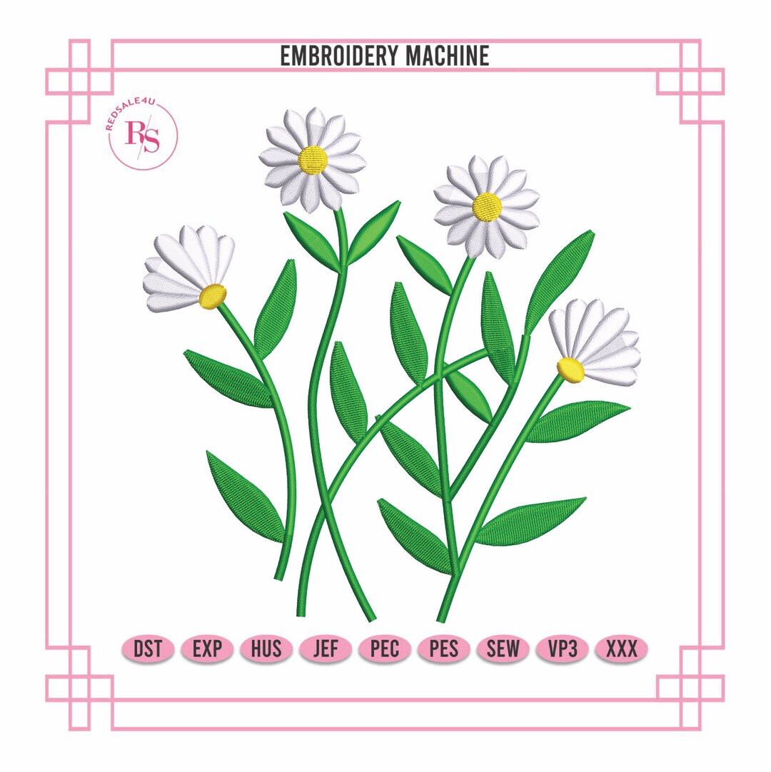 Daisy Embroidery, Wildflower Digital Machine Embroidery, Pes Dst Files ...