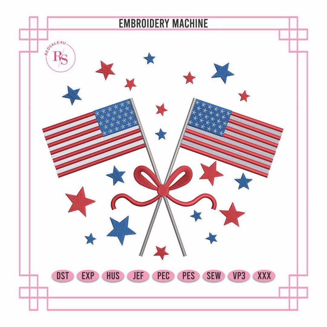 American Bow Flags Embroidery Design, 4th of July Embroidery Designs ...