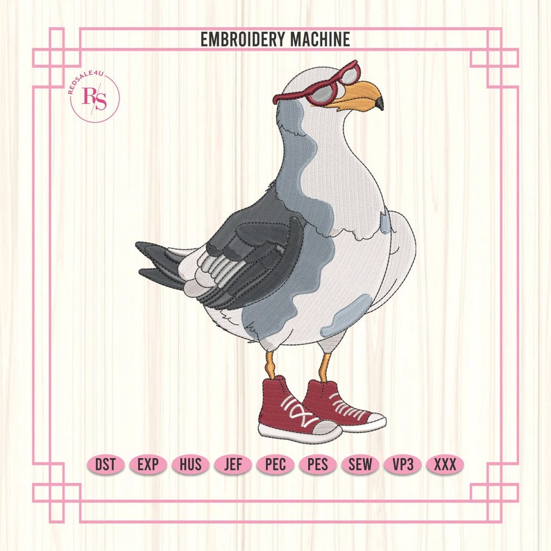 Cool Seagull Design Embroidery, Glasses With Sneakers Embroidery, Mini ...