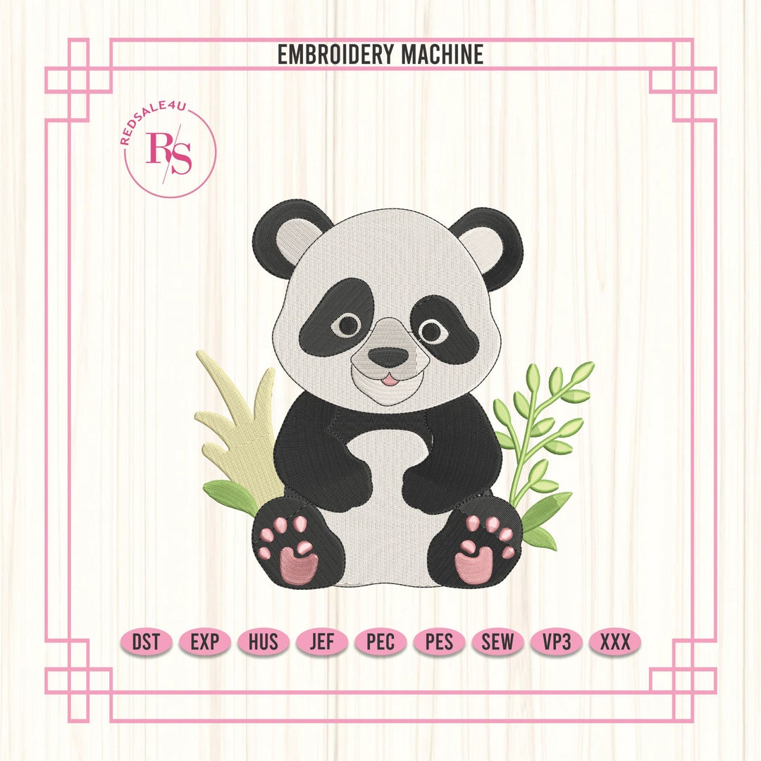 Baby Panda Embroidery Design, Cute Panda Machine Embroidery, Forest ...