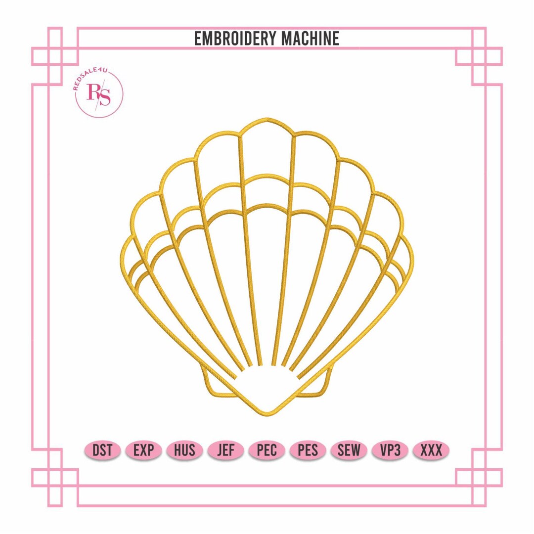 Sea Shell Machine Embroidery, Seashell Outline Embroidery Design, Ocean ...