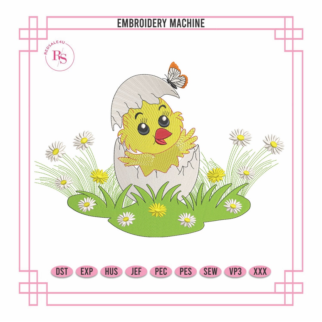 Easter Chick Embroidery Design, Cute Baby Chick Grass Machine ...