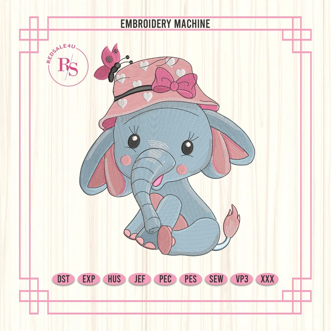 Cute Elephant Machine Embroidery, Safari Animal, Baby Elephant ...