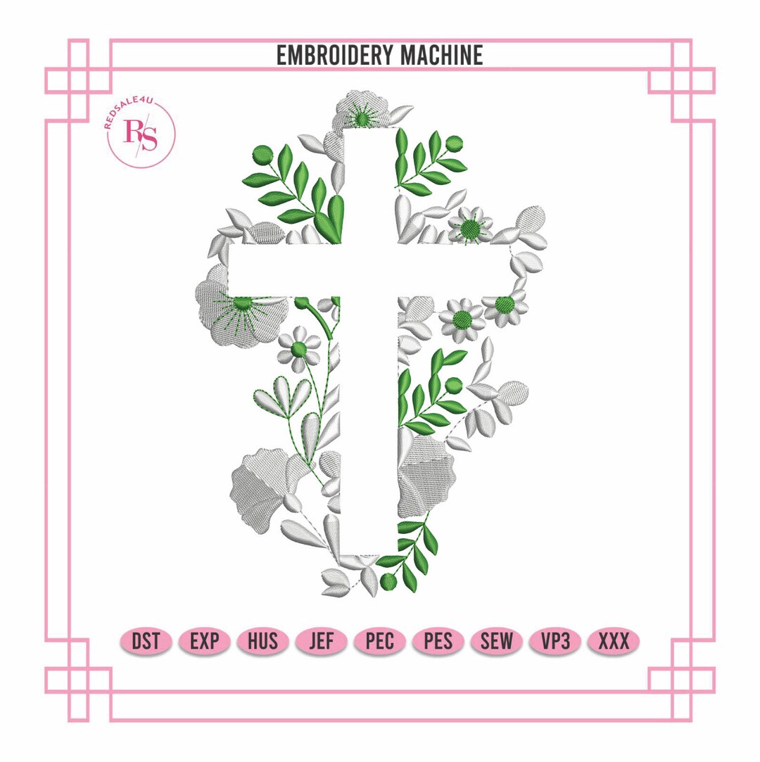 Mini Floral Cross Machine Embroidery, Religious Cross Embroidery Design ...